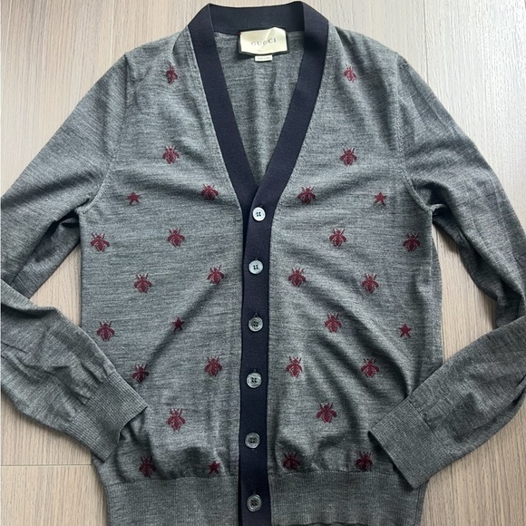 Gucci | Sweaters | Gucci Gray Cardigan With Burgundy Details | Poshmark